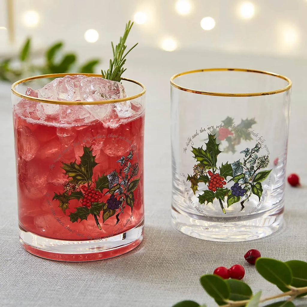 Portmeirion The Holly & The Old Fashioned Tumbler Glasses, Set of 4 ...
