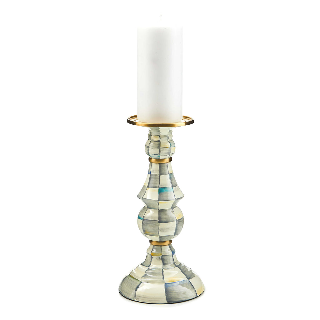 MacKenzie-Childs Sterling Check Enamel Pillar Candlestick - Large ...